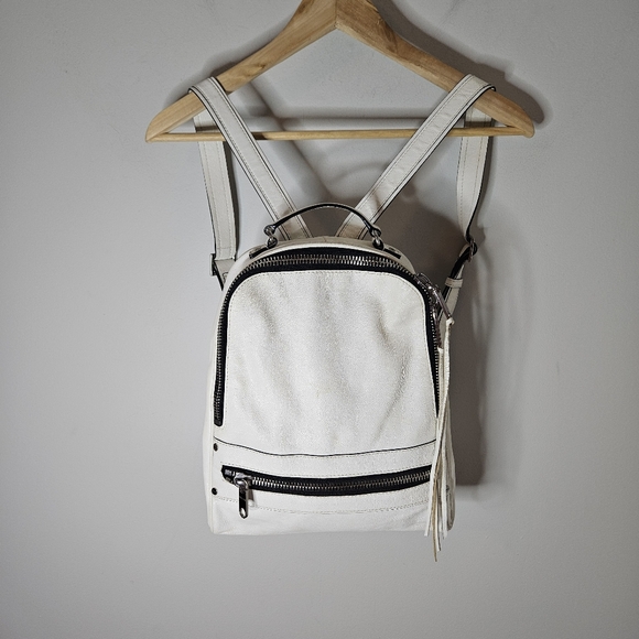 Milly | Bags | Milly White Leather Backpack Chrome Zipper Black Accents ...